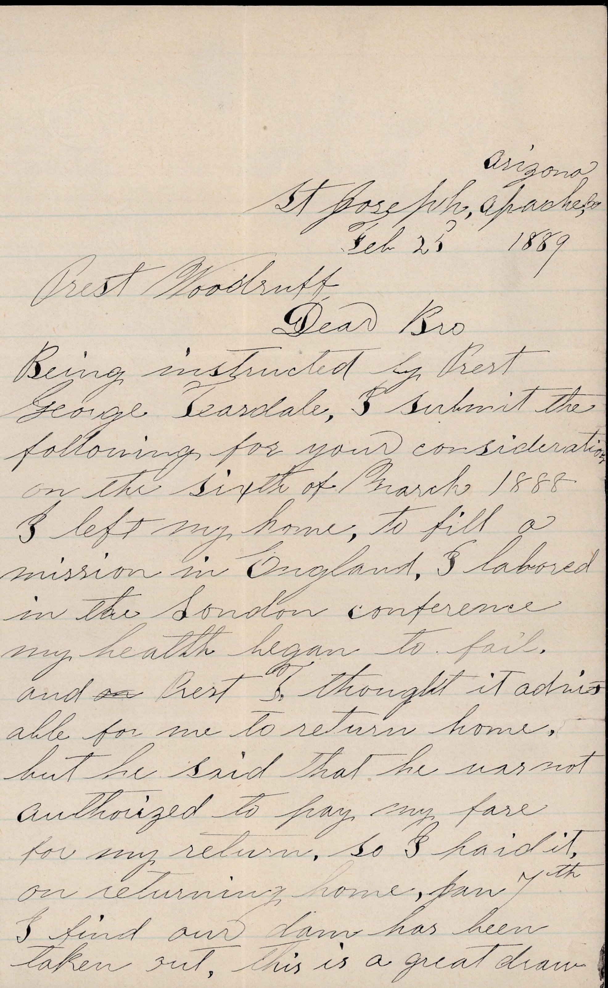 Page 1 of Letter from Henry Martin Tanner, 25 February 1889 [LE-30979 ...